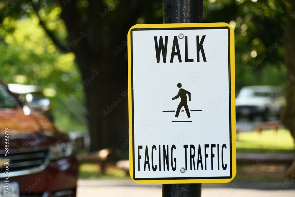 Walk Facing Traffic safety sign Stock Photo | Adobe Stock