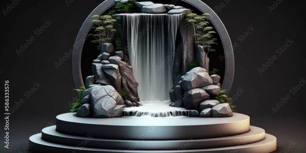 Empty podium mock up display, blank cosmetic ads waterfall product ...