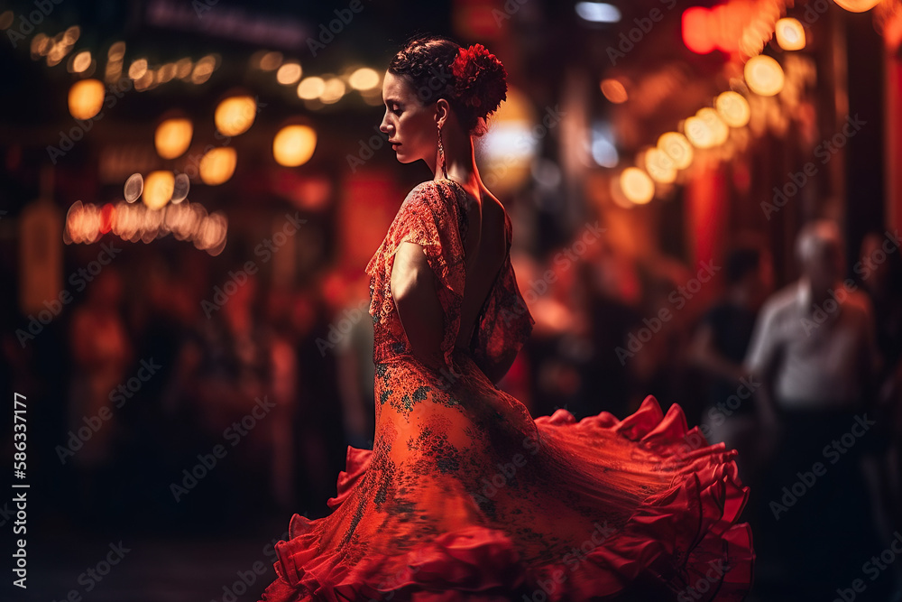 A passionate flamenco dancer is seen twirling and moving gracefully in ...