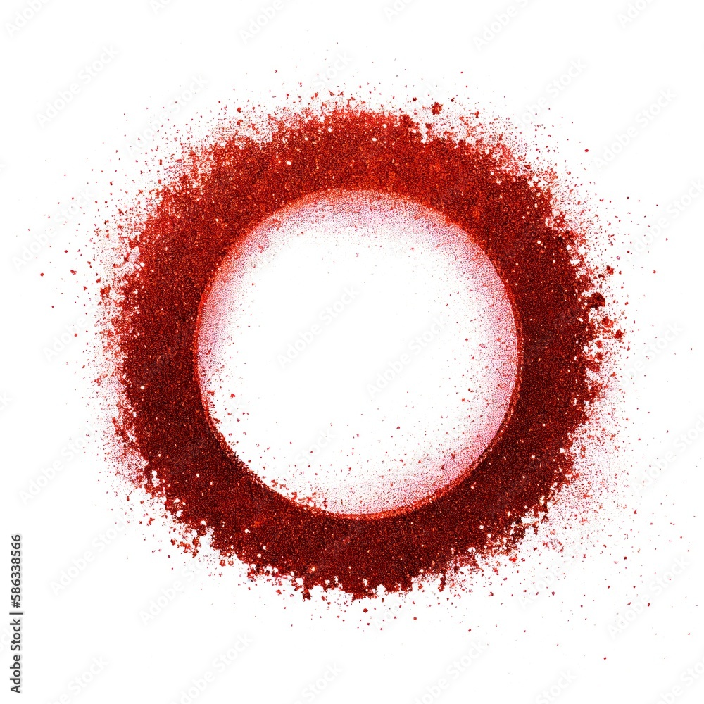 Red glitter swirling particles on circle frame isolated on white ...