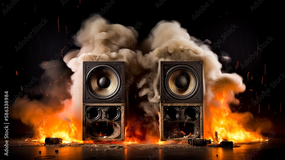 burning speakers, advertising, disc cover, music, destruction, rock ...