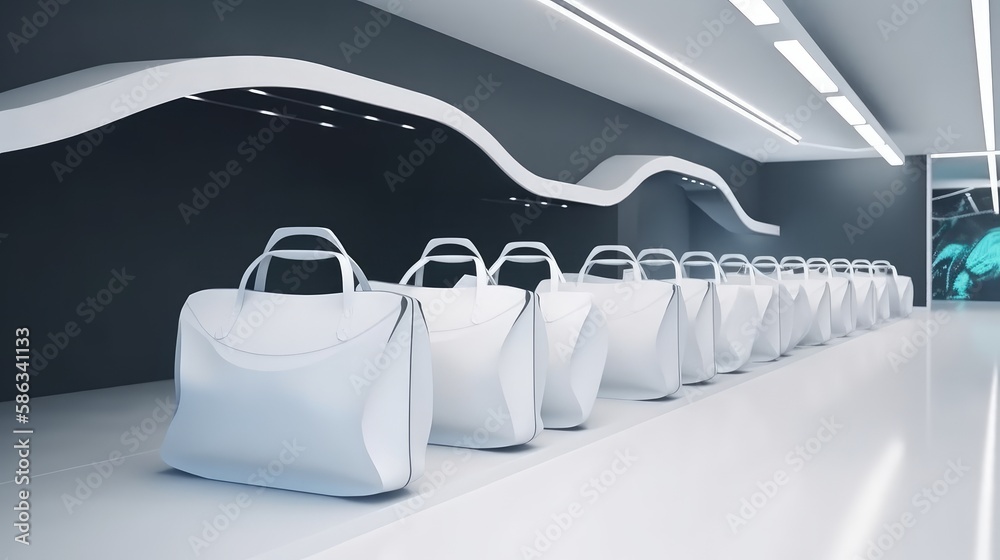 Design concept of a futuristic shopping bag, set in an advanced retail ...