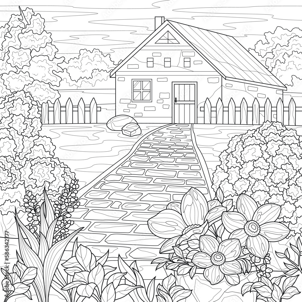 Garden and Home.Coloring book antistress for children and adults ...