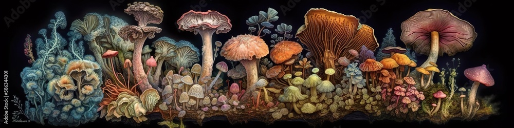 Panoramic banner, divider, various mushroom species, every size and ...