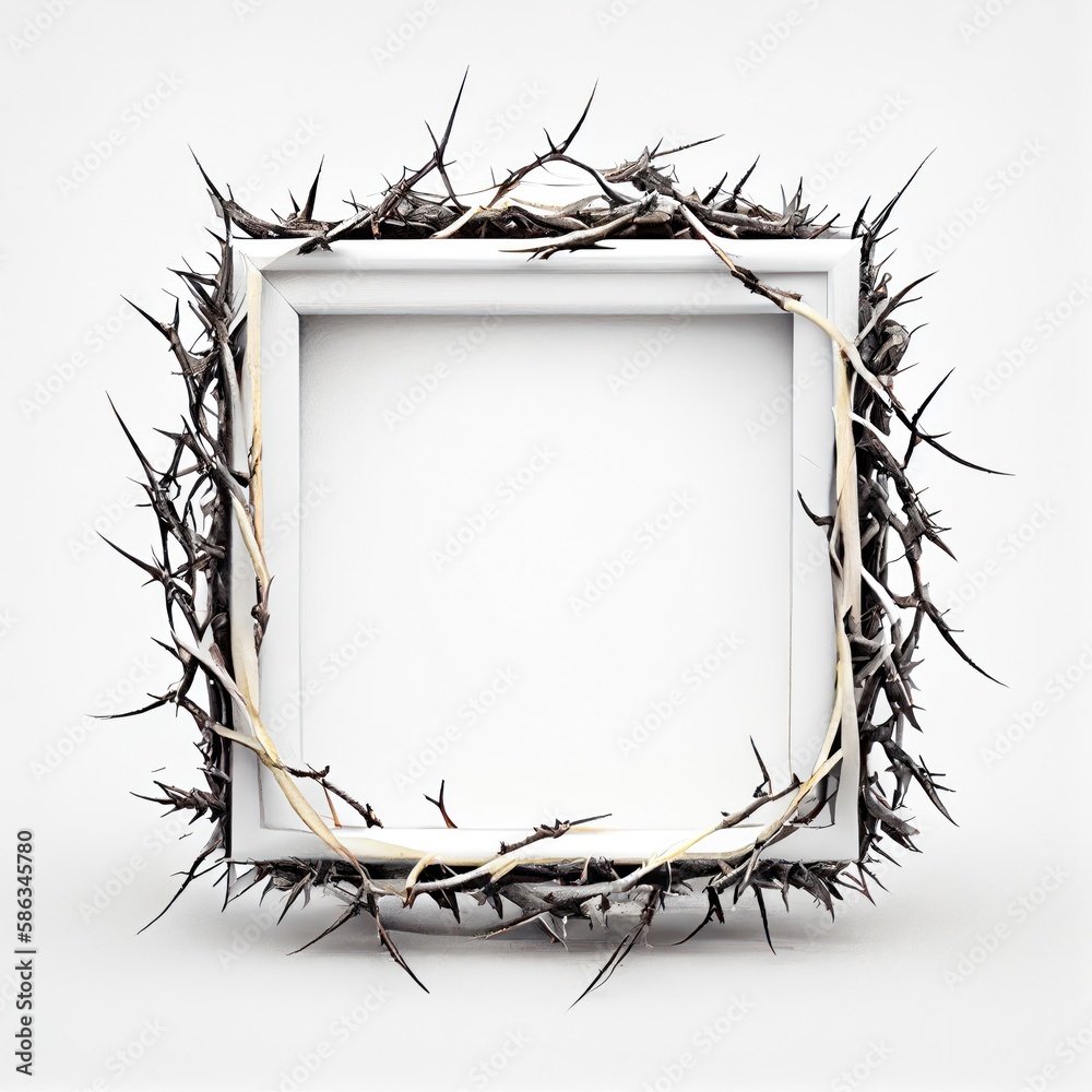 An empty square frame with grey thorns on white background. Ai ...