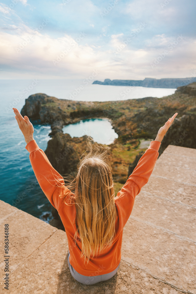 Woman tourist sightseeing Rhodes island travel in Greece outdoor ...