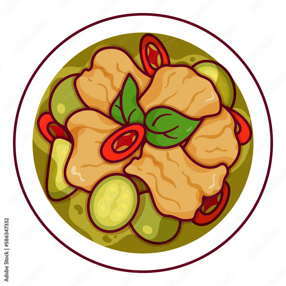 Spicy green curry thai food recipe illustration vector. Asian green ...
