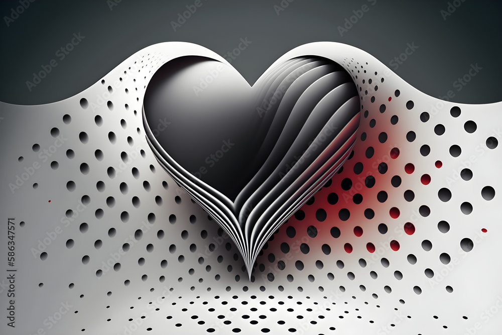 3D grey heart with halftone grey and white background. The heart with ...