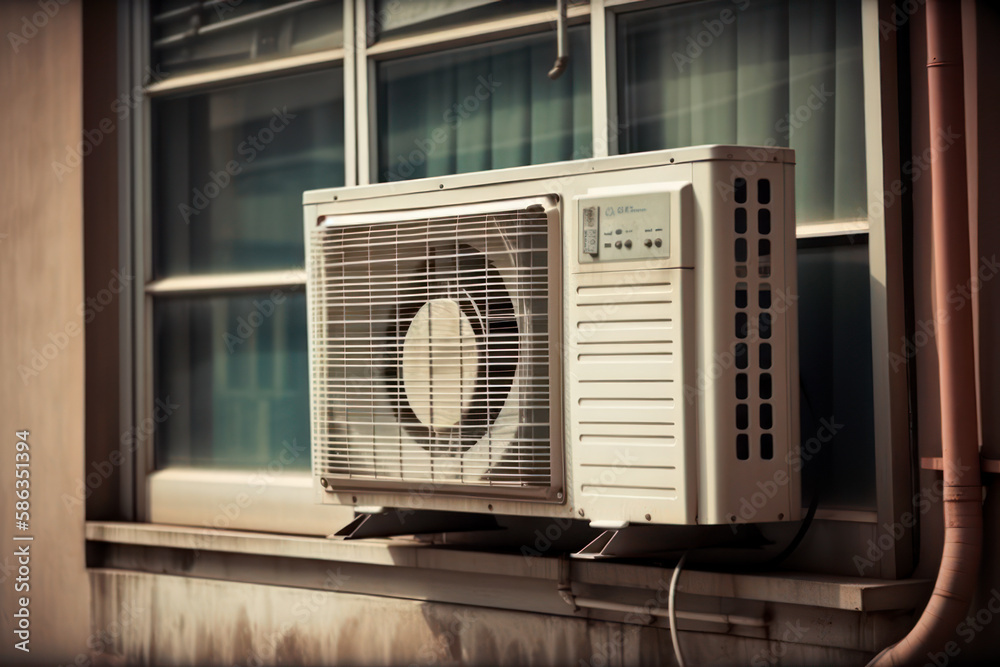 Window-mounted air conditioning unit, generating cool air inside but ...