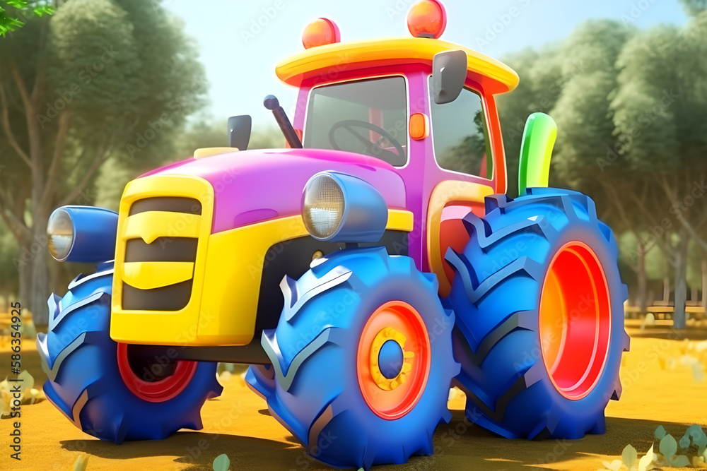 Funny cartoon tractor with Face Vehicle Coloring Illustration, ai ...