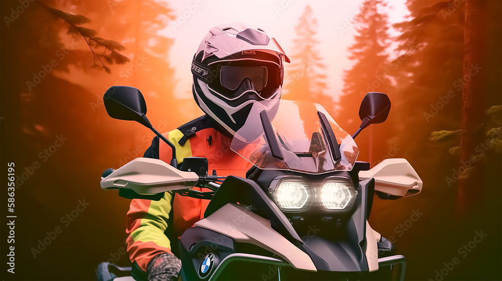 gs adventure touring and Rider with helmet, neons light, High detail ...