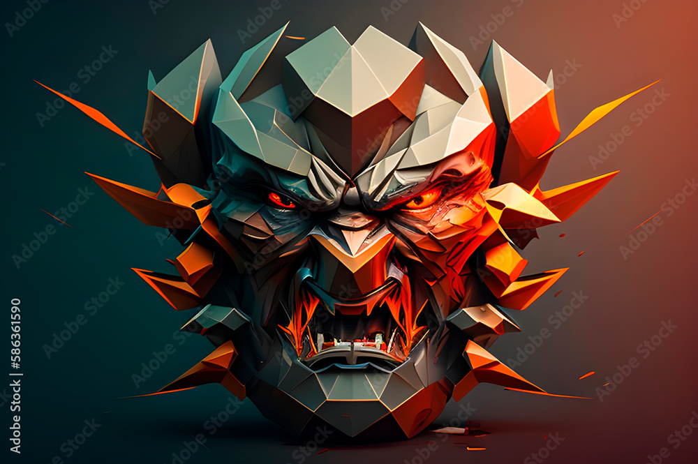 angry furious geometric face, face with evil emotions made of geometric ...