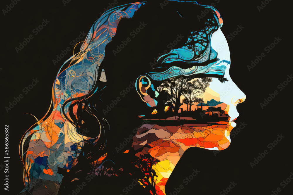 abstract picture of a woman in side profile in beautiful colorful ...