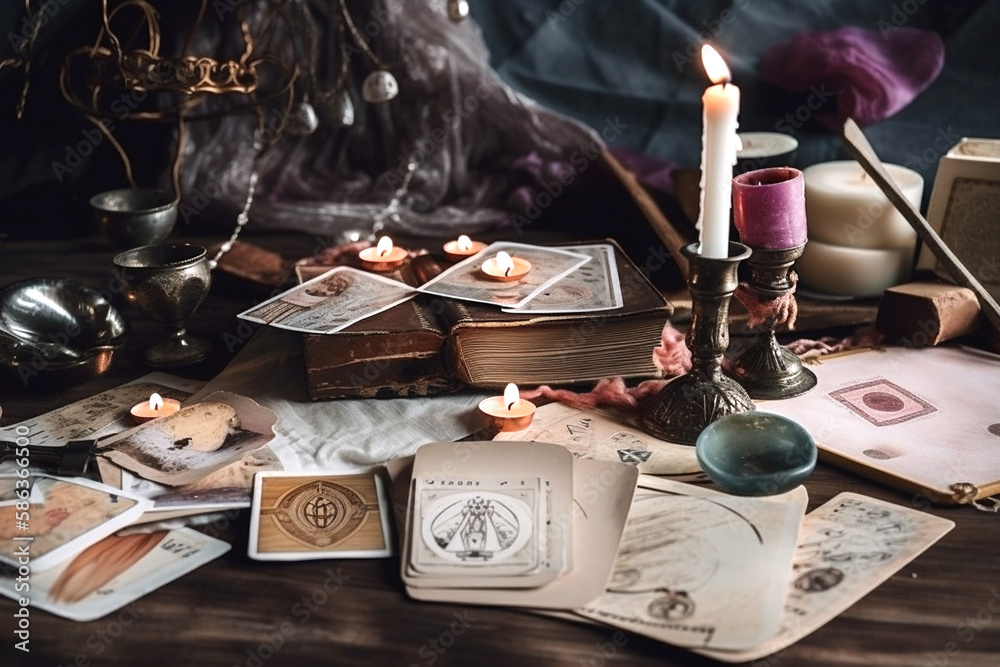 Ritual with tarot cards or fortune telling with occult and esoteric ...