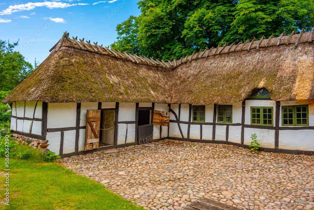 Den Fynske Landsby open-air museum with traditional Danish architecture ...