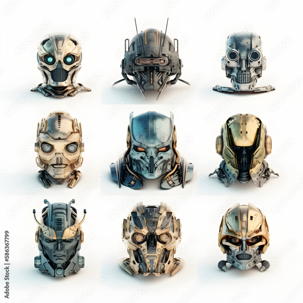 collection robot heads faces cyborg heads and faces android head robot ...