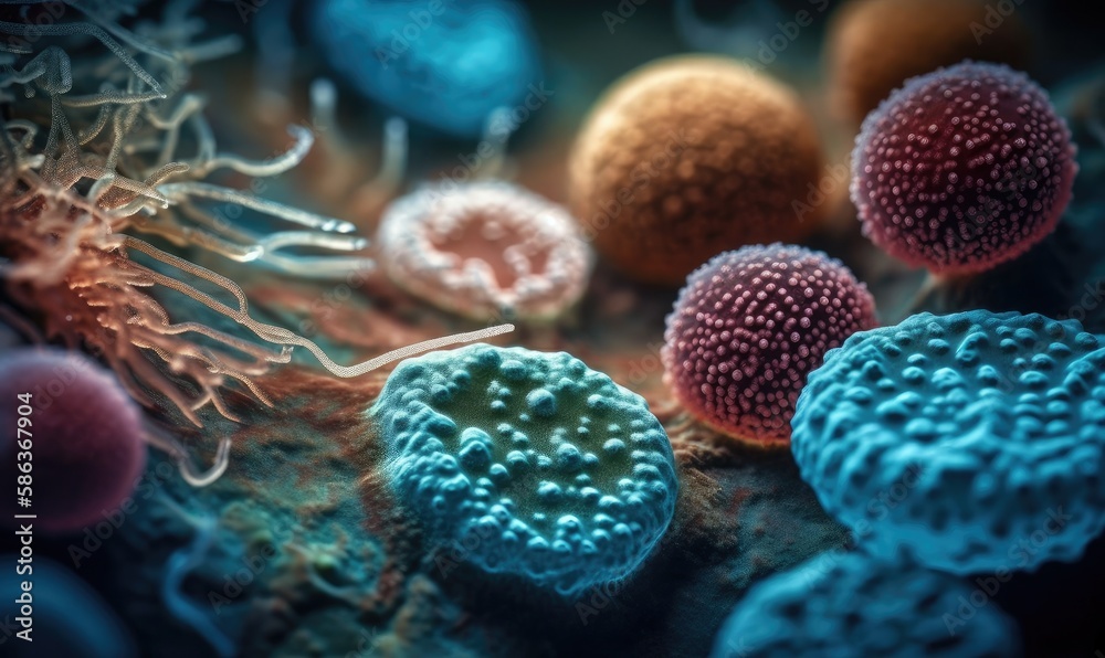 Different types of microbes, viral cells and bacteria, generative AI ...