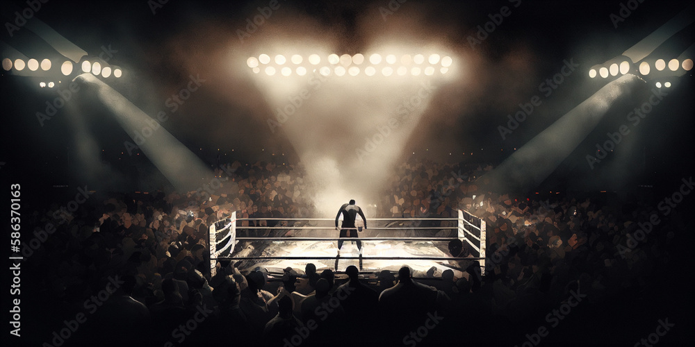 boxing ring in stadium illuminated by lights Stock Illustration | Adobe ...