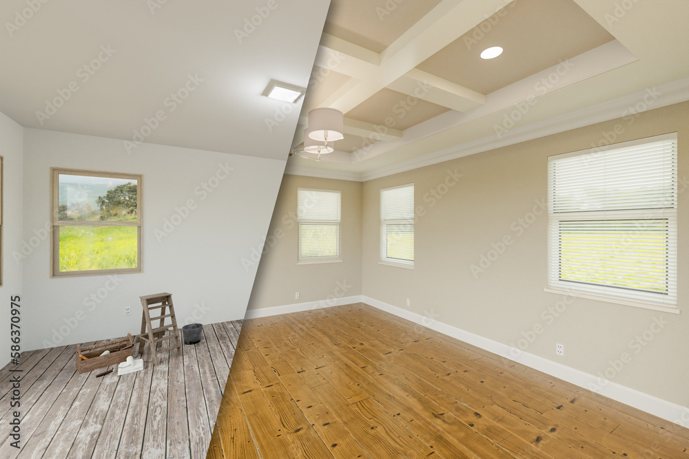 Tan Before and After of Master Bedroom Showing The Unfinished and ...