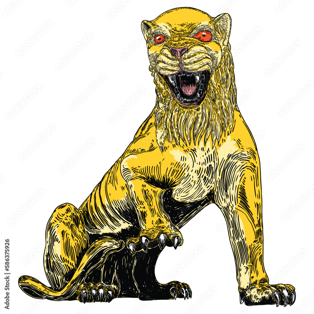 Tiger roaring drawing on white background. Illustration of angry ...