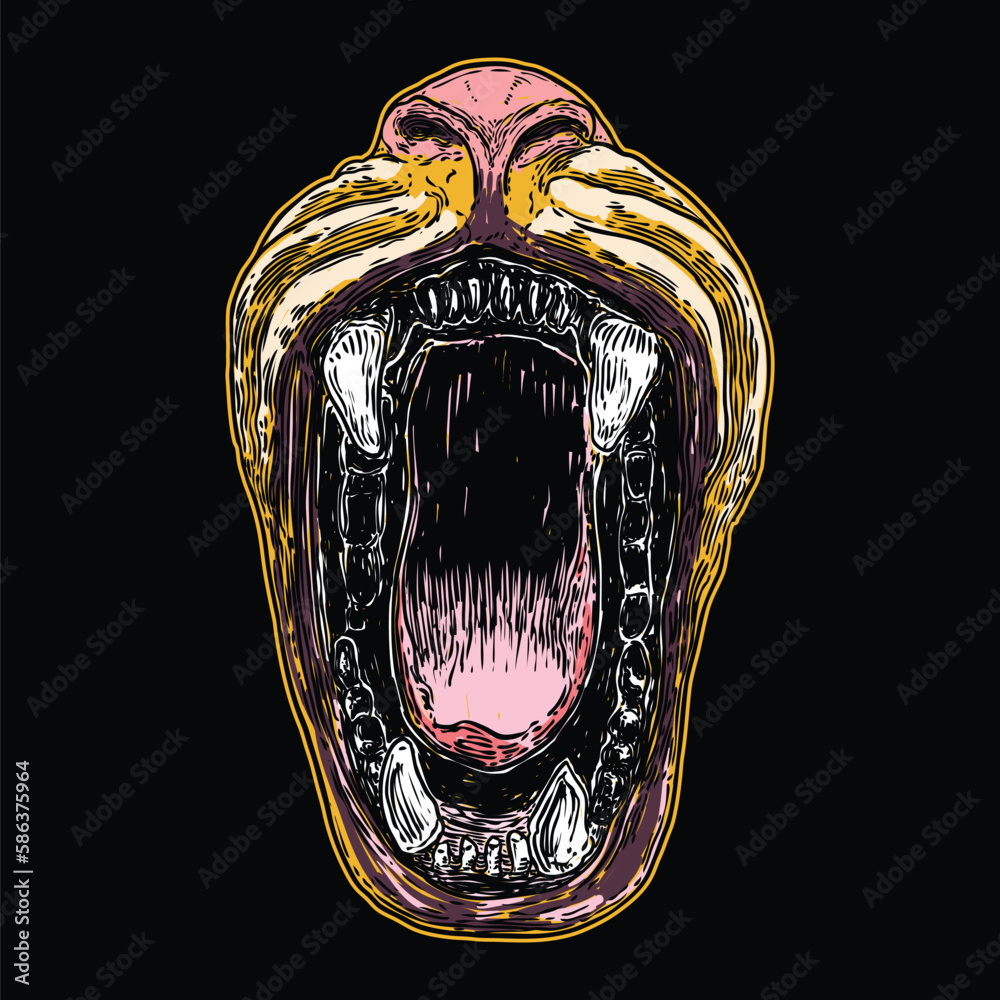 Beast open mouth with fangs and teeth. Monster maw jaw, werewolf or ...