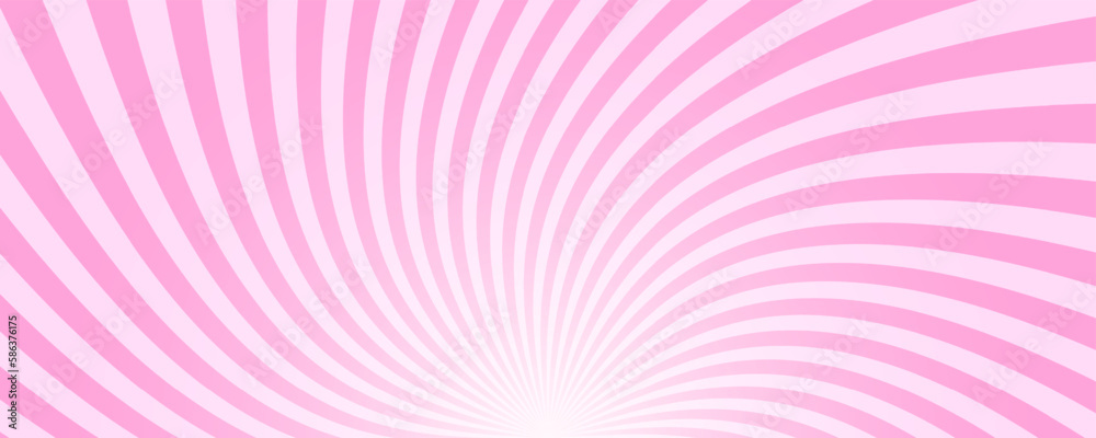 Twisted rays of rosy sunrise or sunset. Vortex pinwheel pattern. Pink ...