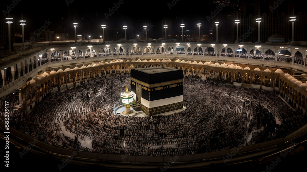 Muslim Pilgrims at The Kaaba in Hajj. Generative AI Stock Illustration ...