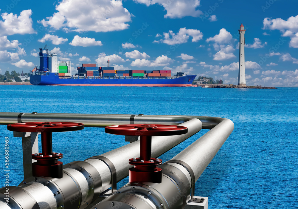 Petroleum pipeline. Marine terminal for oil loading. Ship refueling equipment. Offshore oil ...