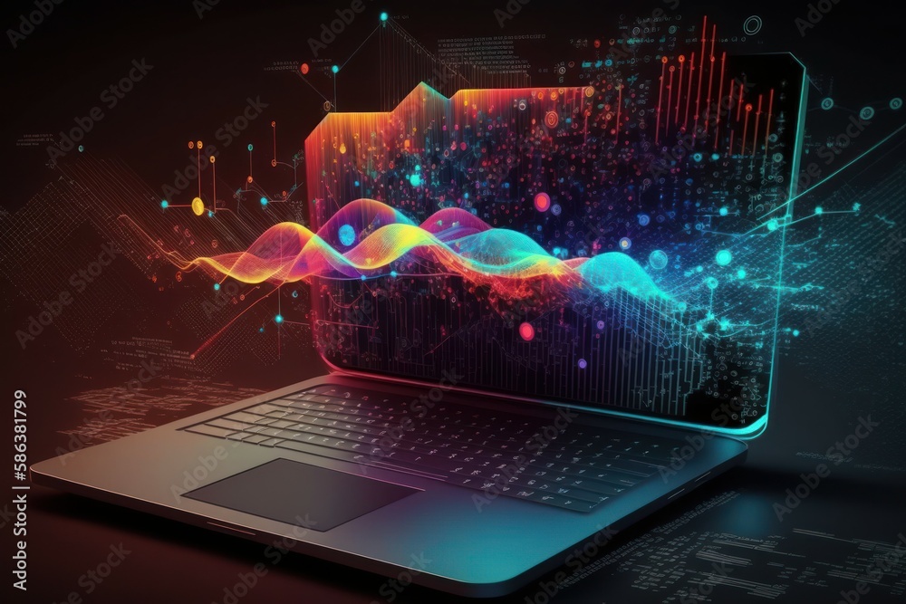 Laptop with analytical data visualization. AI generated, human enhanced ...