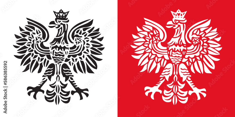 White Polish Eagle Symbol Emblem. Polish coat of arms in engraved style ...