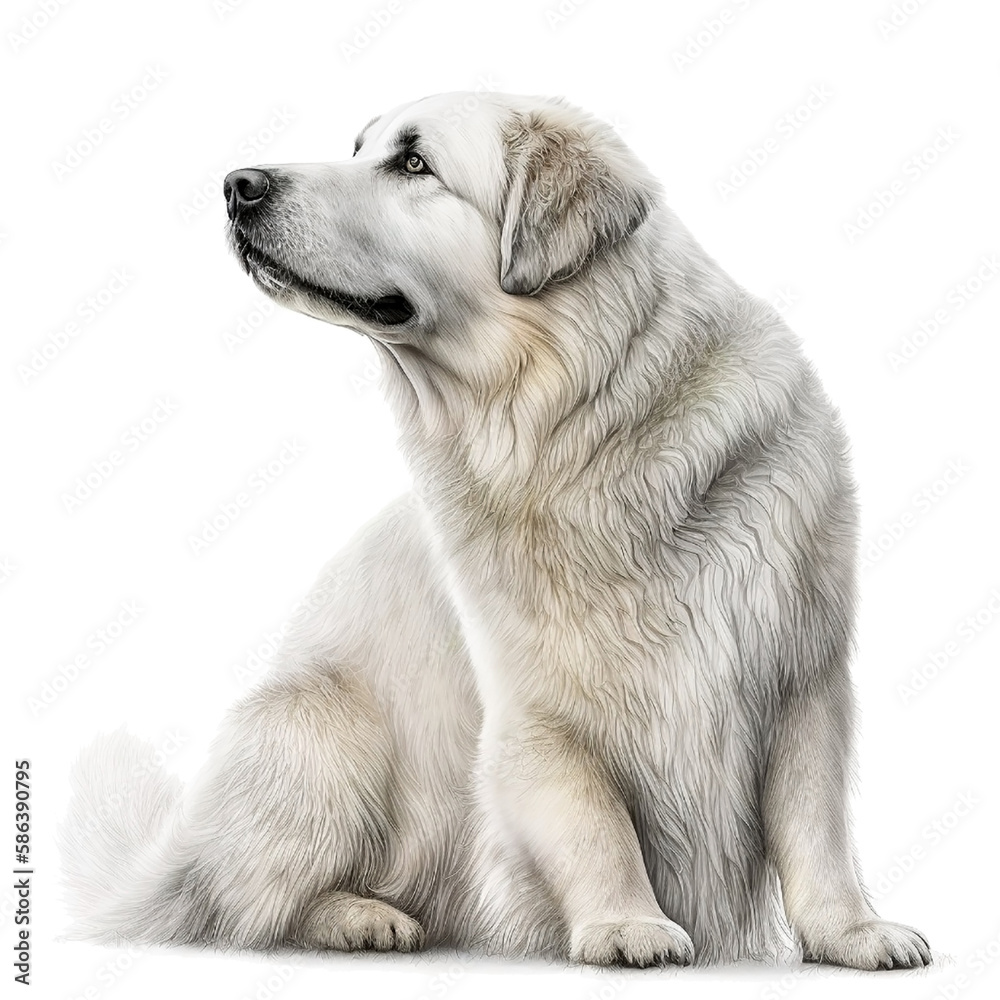 Illustration of a dog breed great Pyrenees on a white background, in ...