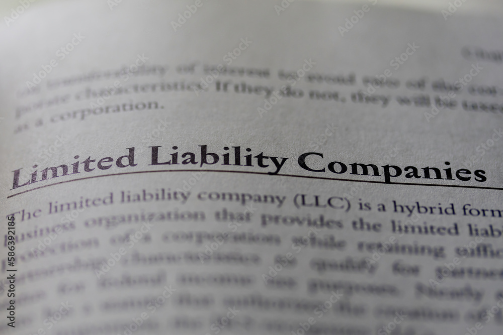 Limited liability company LLC printed in text on page as visual aid or ...