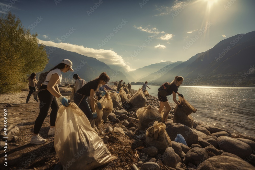 Uniting for the Planet. Earth Day. Volunteers Clean Up the Environment ...