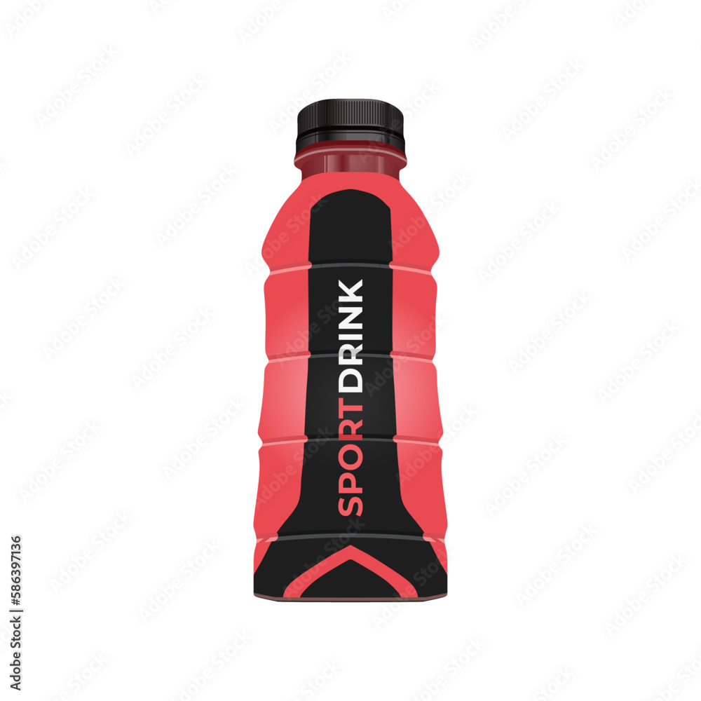 Realistic sport drink bottle in red and black color packaging, vector ...