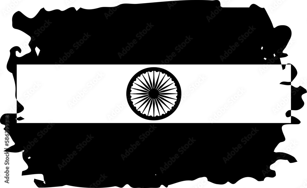Black and White India Flag Logo with rectangular brush Stock Vector ...