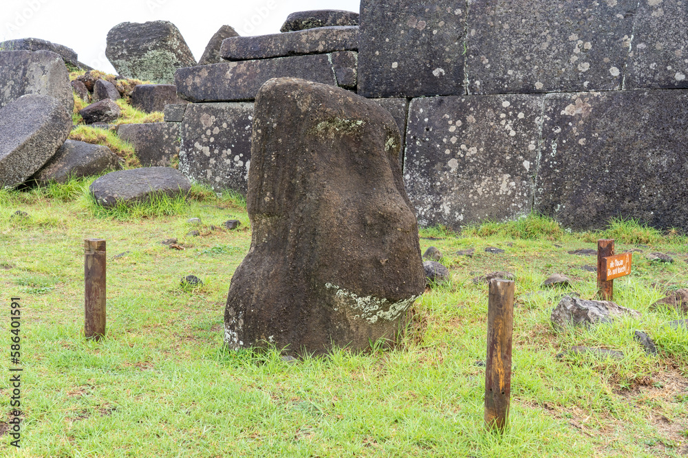 Easter Island, Chile - February 28, 2023: The walls with stone blocks ...