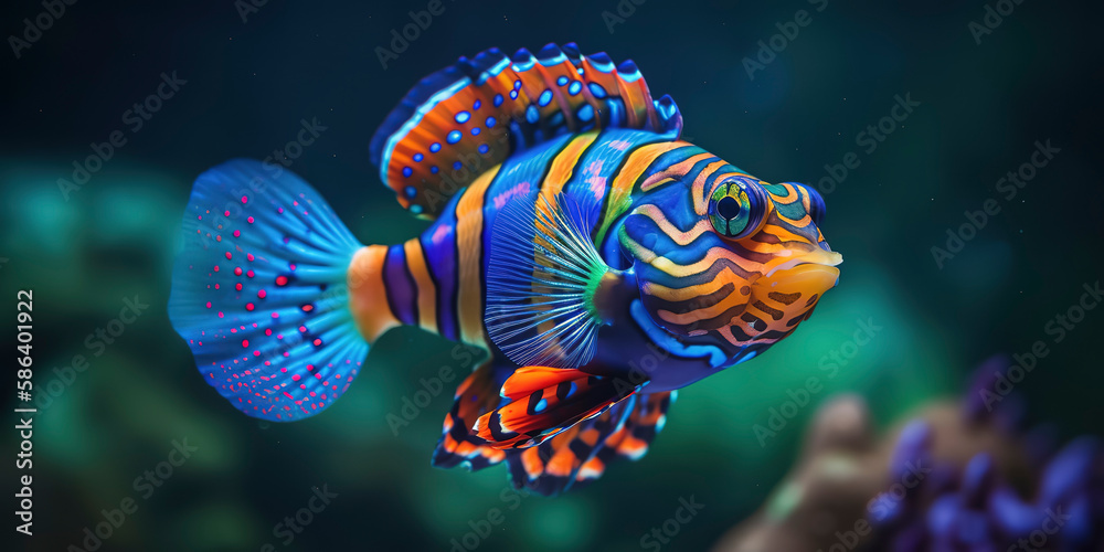 Majestic Mandarin fish in a vibrant underwater scene. Generative AI ...