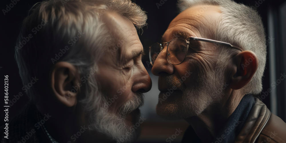 Affectionate Older Gay Couple Hugging And Kissing Celebrating Lgbtq Love Generative Ai Stock