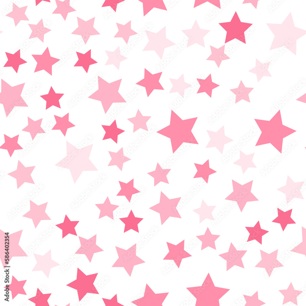 Seamless repeating pattern of big and small pink stars on white ...