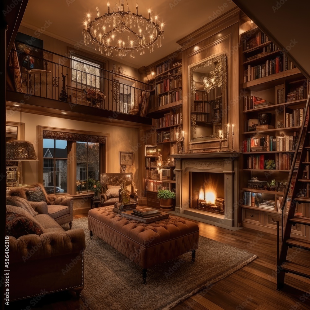 Elegant Yellow Home Library