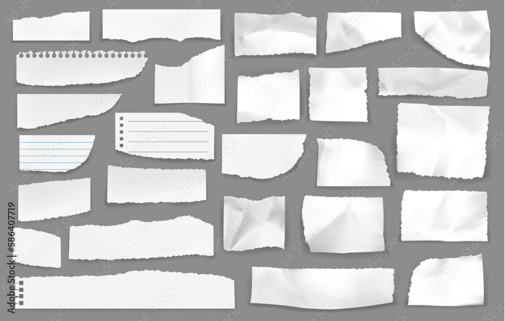 Vetor de White torn paper. Paper rip piece scraps. Vector blank notes ...