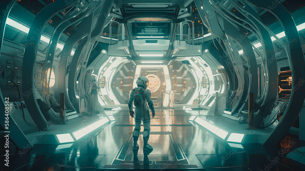 Photo & Art Print Astronaut and Spaceship Interior Round, Studio Multiverse