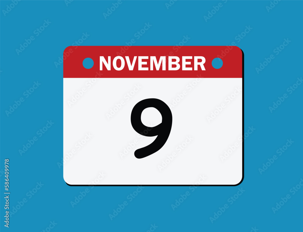 9th November calendar icon. Calendar template for the days of December ...