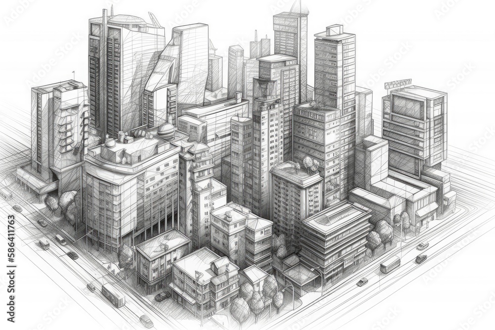 bustling metropolis with towering skyscrapers and busy streets ...