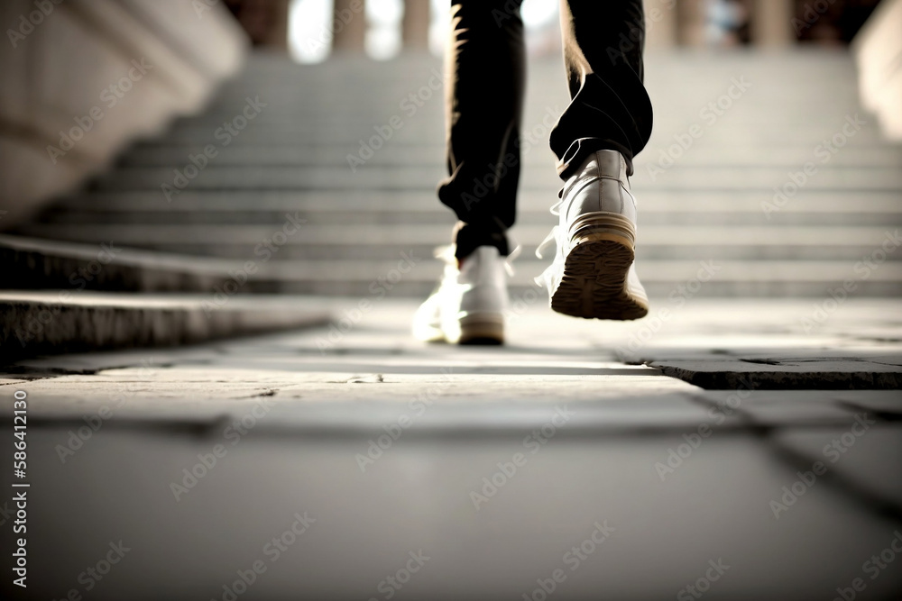 Brave foot step towards stairs, new start, launching the new beginning ...