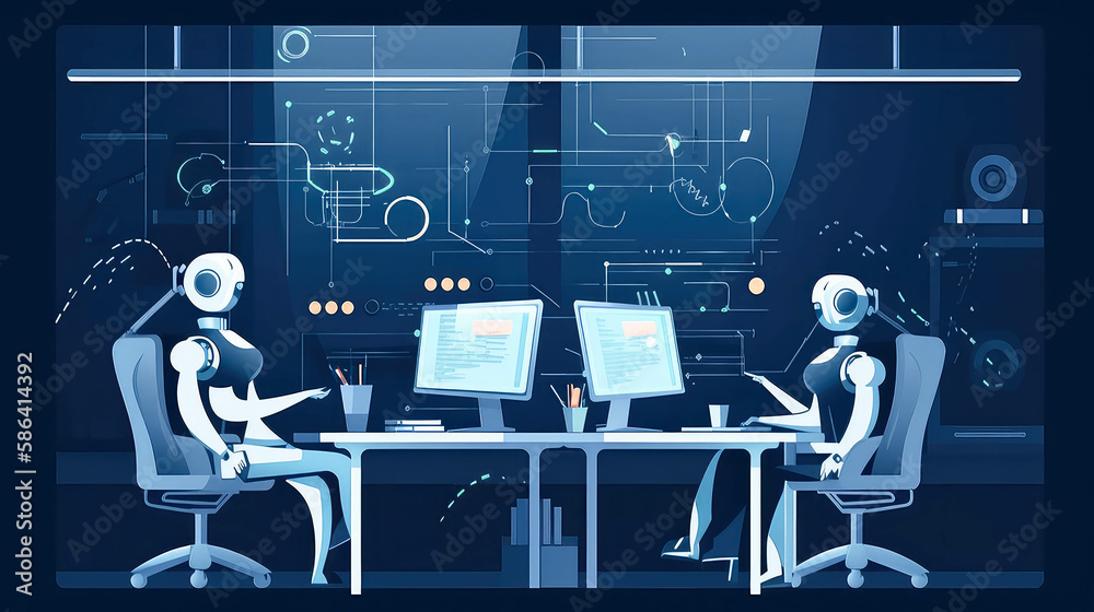 Ai robots working computer in an office.Customer service with robot ai ...