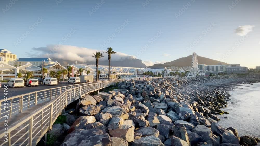 Promenade of Victoria and Alfred Waterfront in Cape Town during Sunset ...