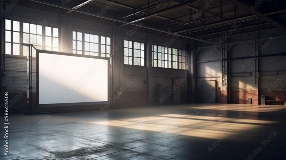 Big blank light screen instead of wall with projectors in empty ...