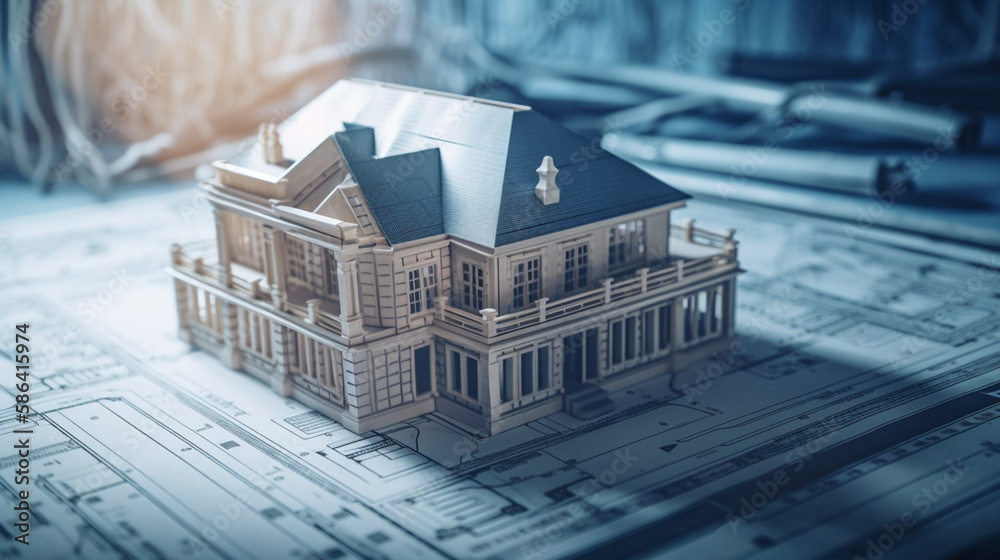 Ilustracja Stock: blueprint designs and a home model for a construction ...