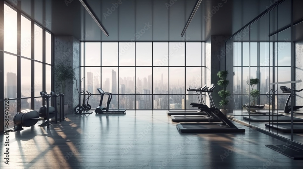 Modern luxury gym interior with swimming pool, empty mock up place on ...